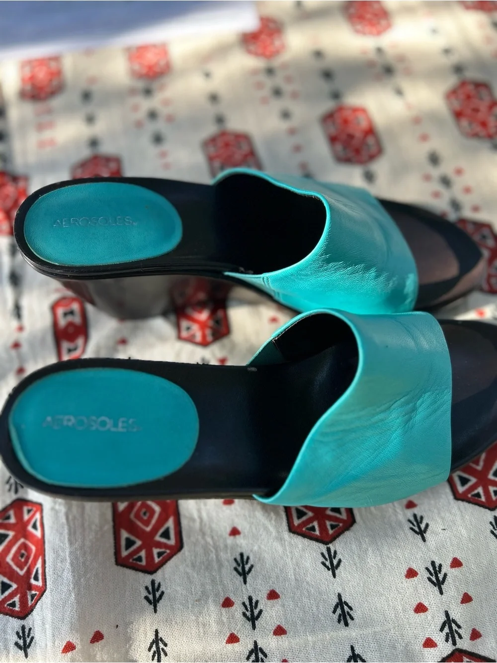 AEROSOLES | Shoes | Aerosoles Teal Leather Wedge Slide | Poshmark